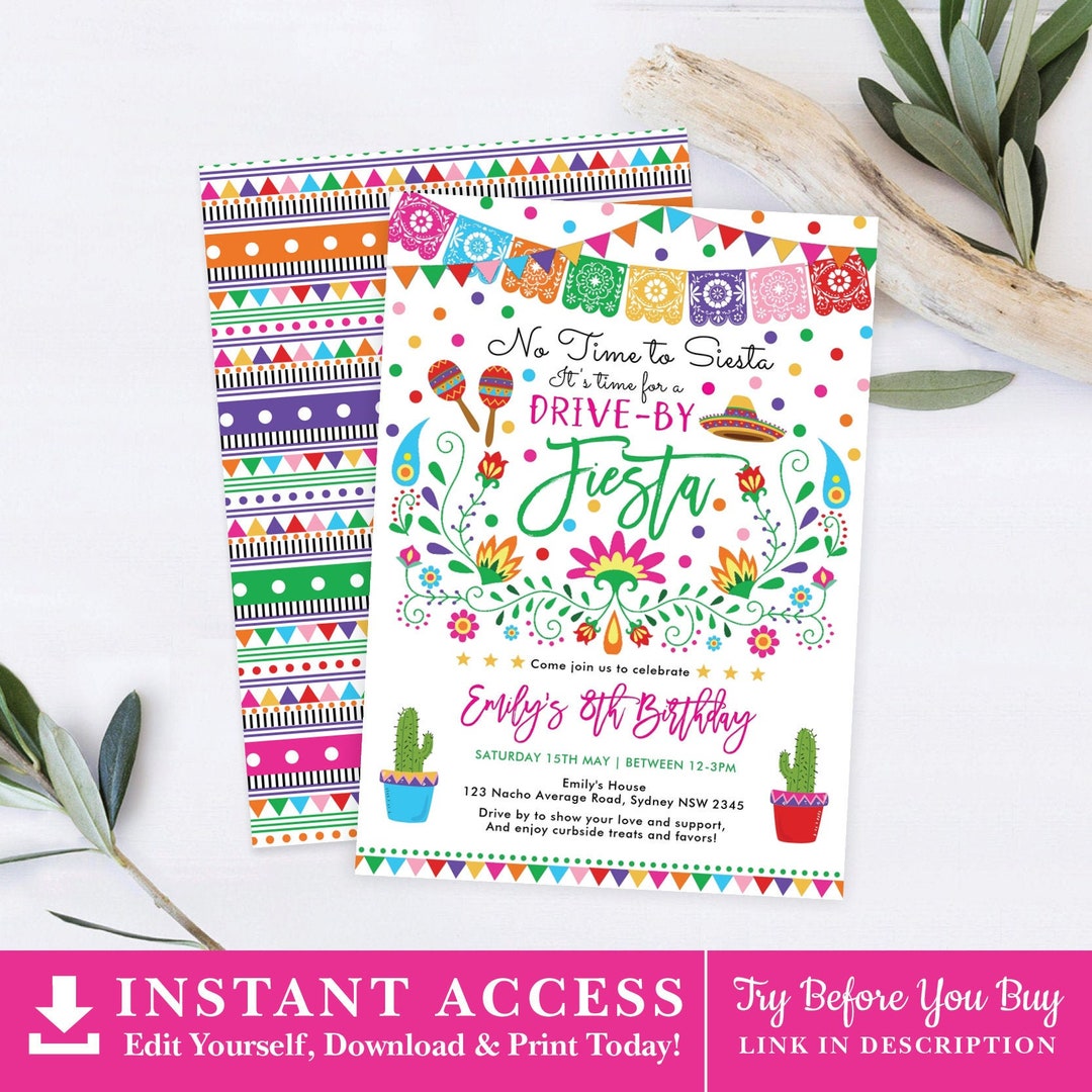 Editable Fiesta Drive by Birthday Invitation. Mexican Drive Through ...