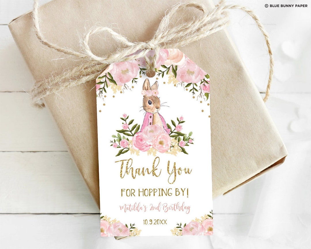 Bunny Favor Tag Template, Girl Rabbit Baby Shower Gift Tag, Blush Pink ...