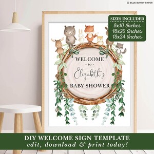 Editable Woodland Welcome Sign, Rustic Forest Animals Baby Shower ...