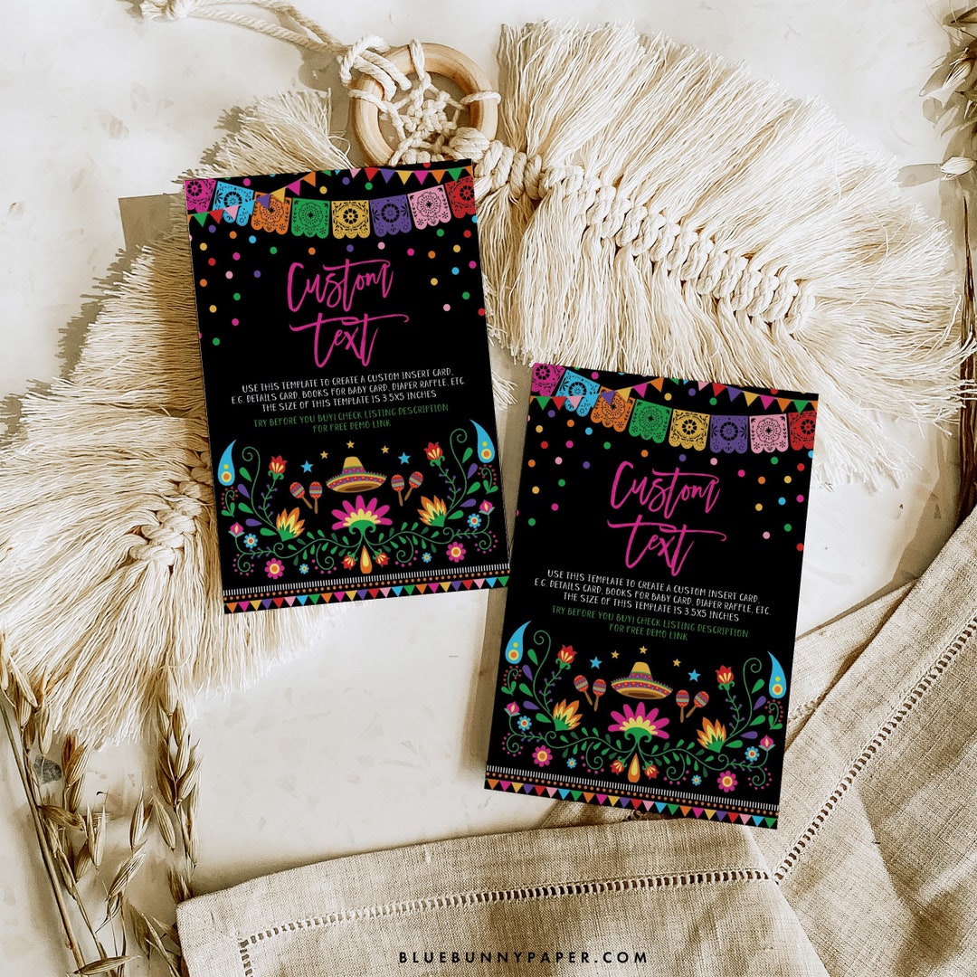 Editable Fiesta Insert Card Template Mexican Flower Fiesta Birthday ...