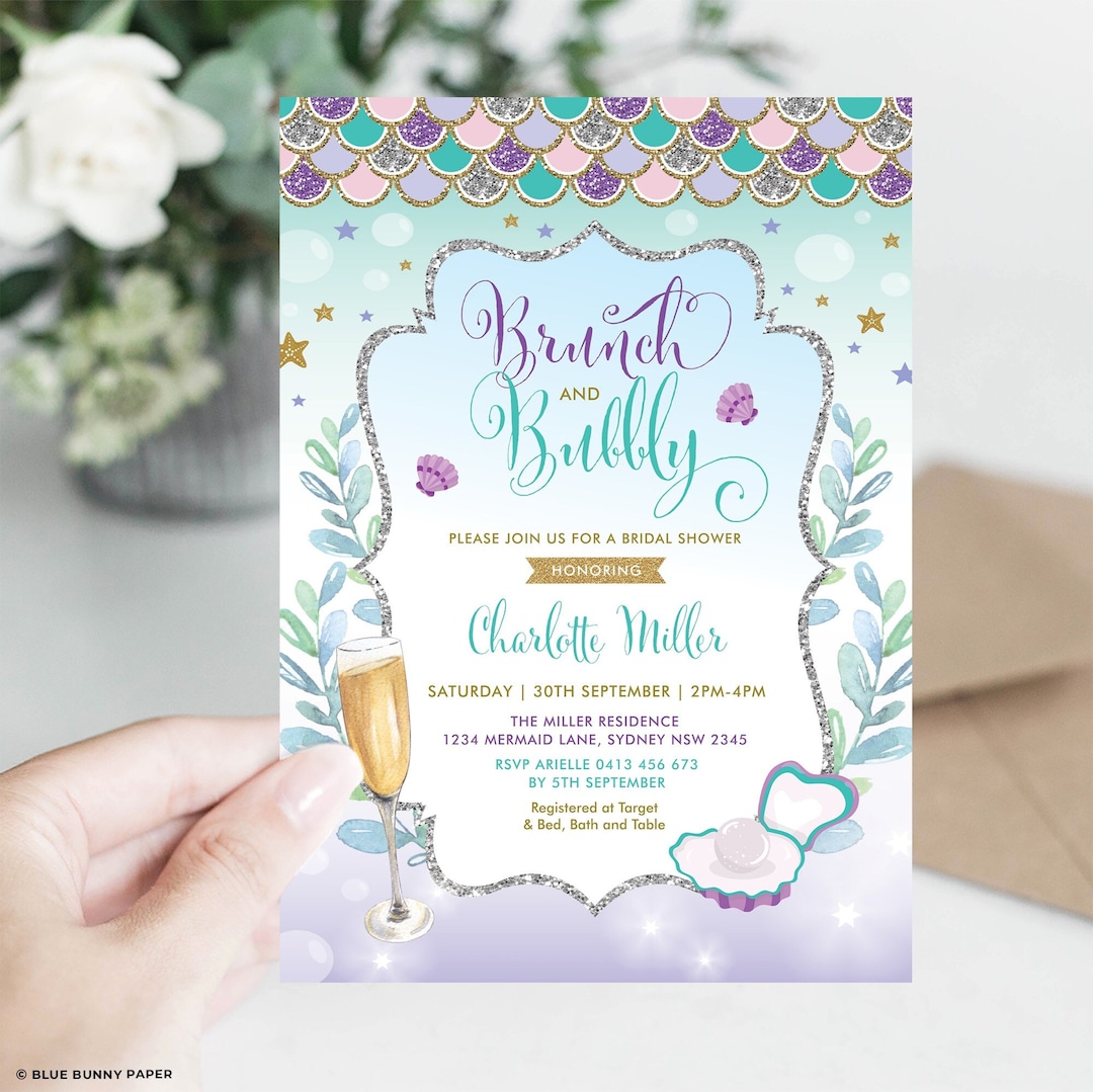 Mermaid Brunch and Bubbly Invitation Under the Sea Bridal Shower Invite ...
