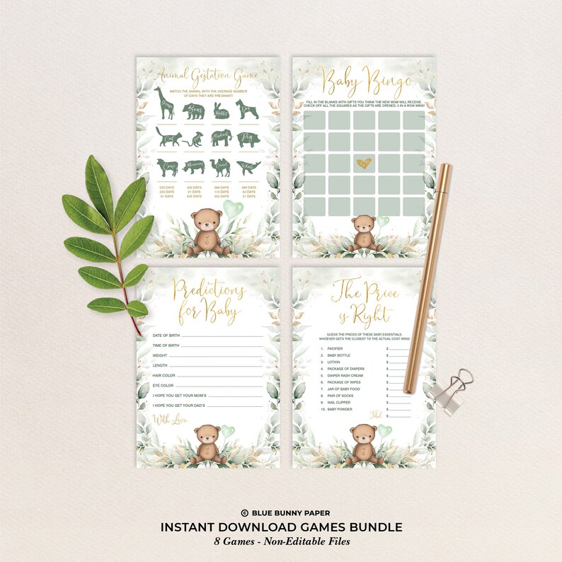 Teddy Bear Baby Shower Games Bundle, Bear Balloon Games Printable ...