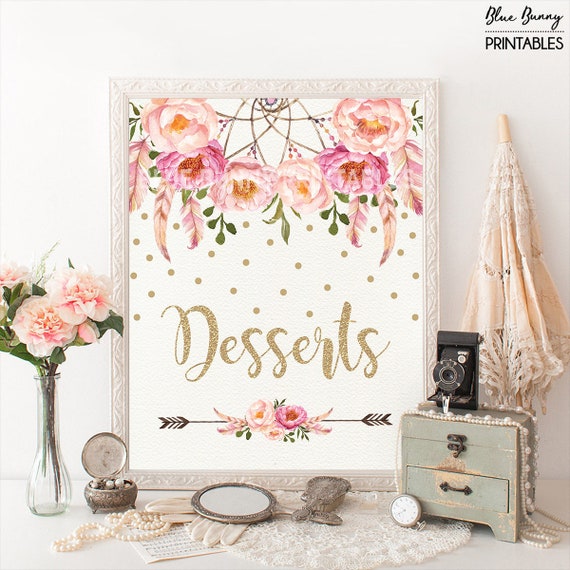 Pink Floral Desserts Sign. Pink Gold Baby Shower Printable - Etsy