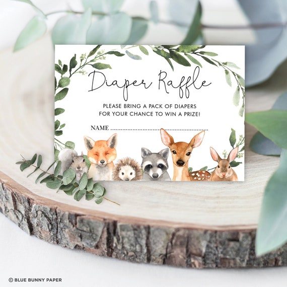 Woodland Diaper Raffle Printable, Eucalyptus Forest Animals Baby Shower ...