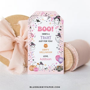 Editable Halloween Favor Tags Template Pink Ghost Trick or Treat Gift ...
