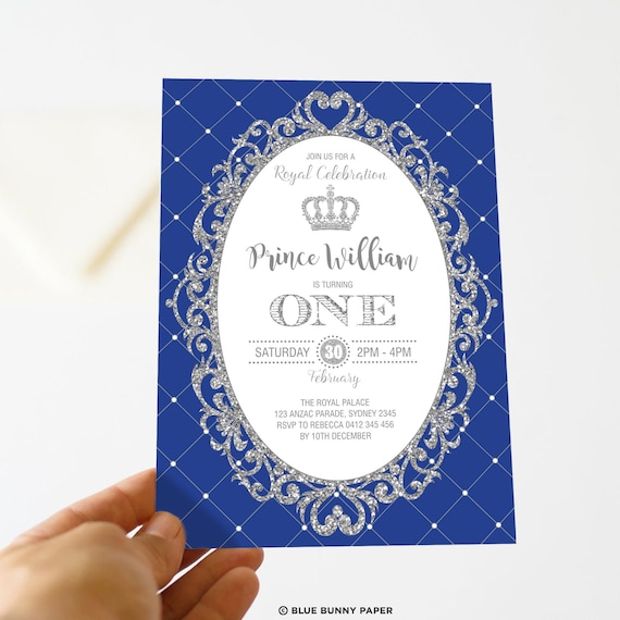 Royal Prince 1st Birthday Invitation Template, Silver Crown Party ...