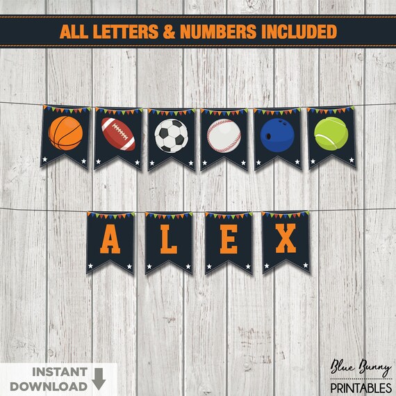 Sports Baby Shower Printable Banner. ALL LETTERS & NUMBERS. Bunting ...