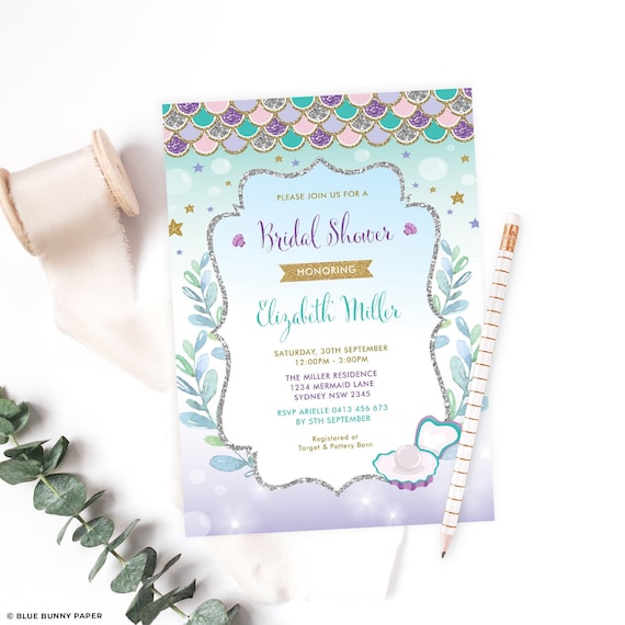 Mermaid Bridal Shower Invitation, Under the Sea Wedding Pool Party ...