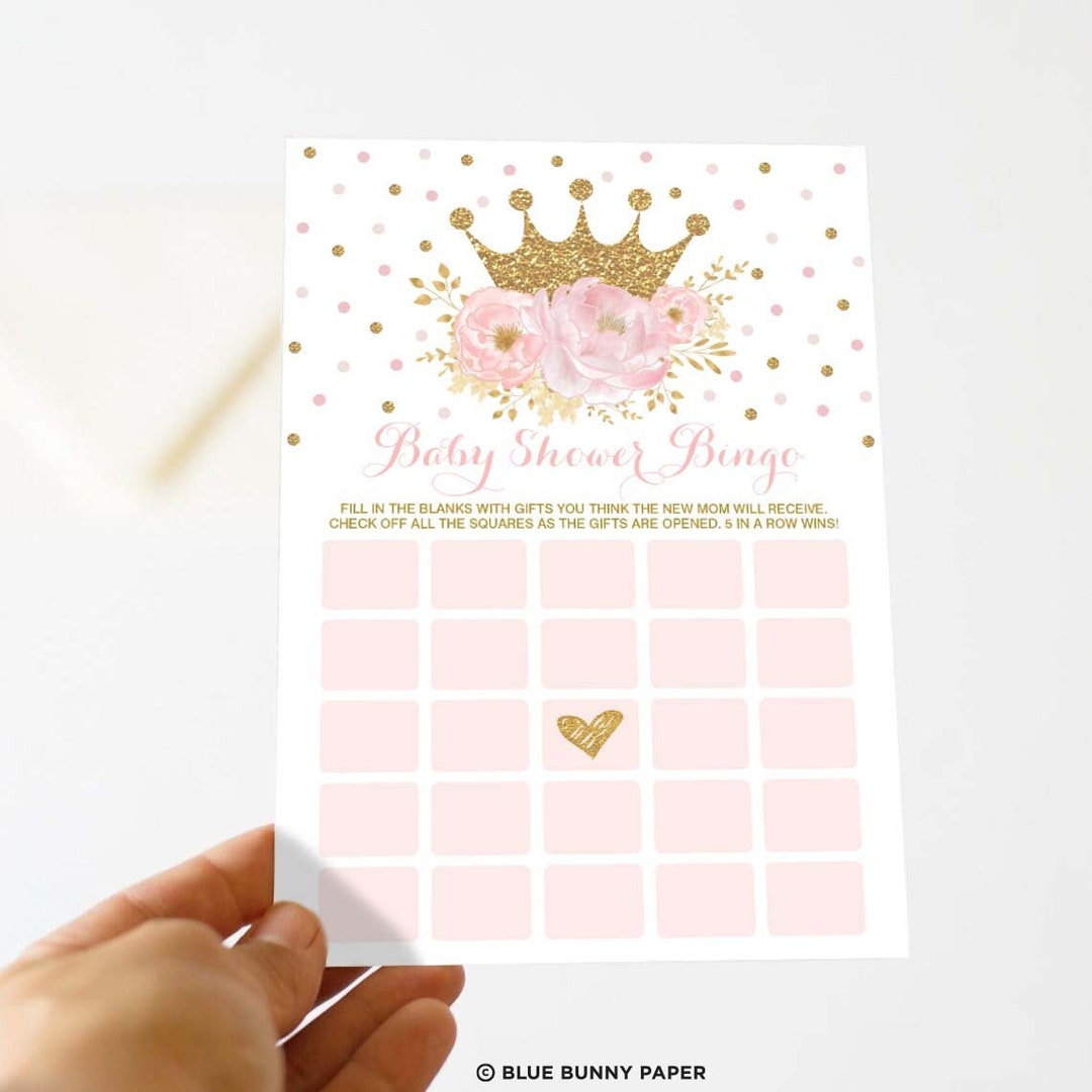 Bingo Baby Shower, Crown Princess Baby Shower Printable, Royal Baby ...