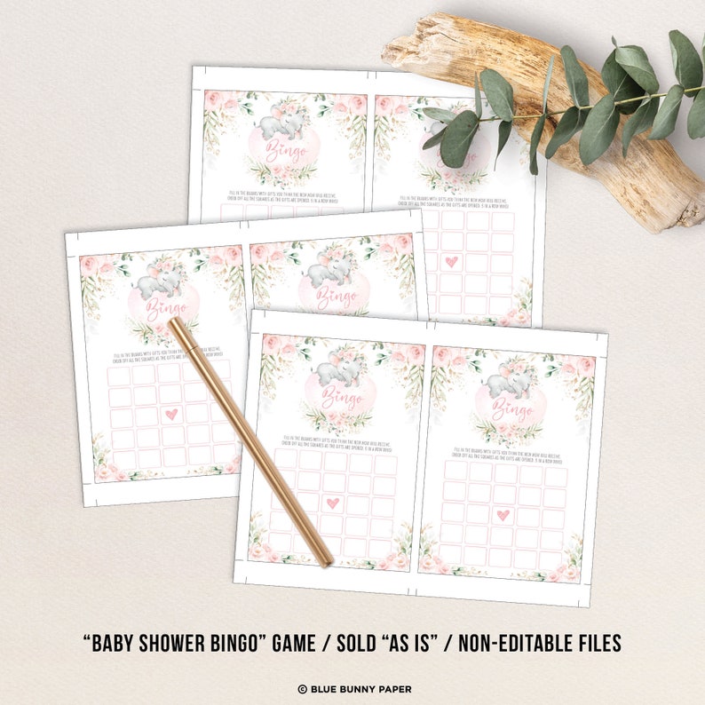 Elephant Bingo Baby Shower Game, Sleeping Elephant Baby Shower ...