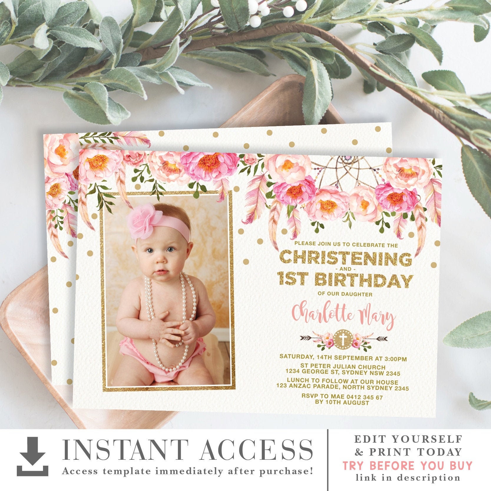 Christening and 1st birthday invitation store