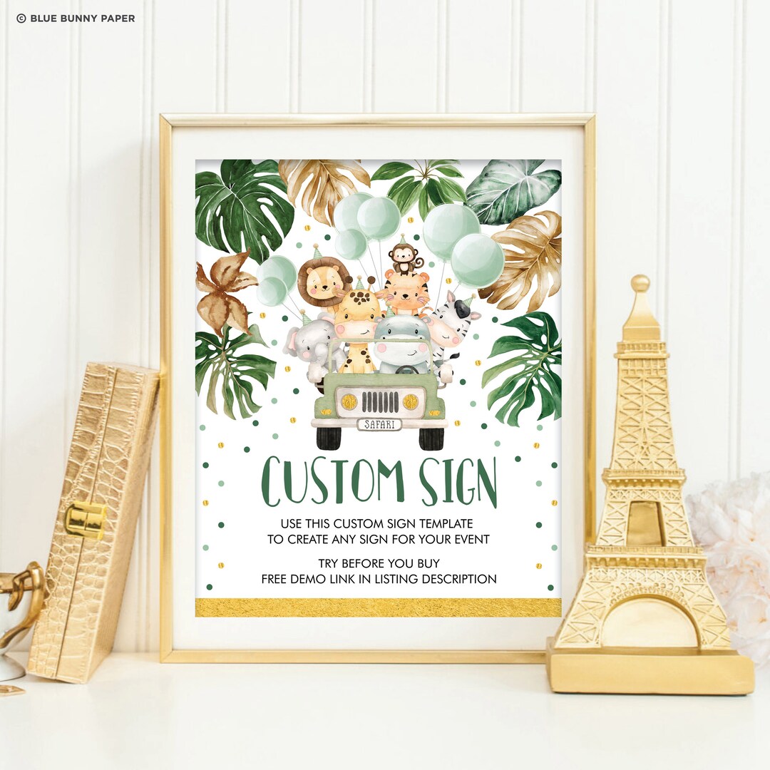 EDITABLE Jungle Birthday Party Sign Template, DIY Safari Animals Baby ...