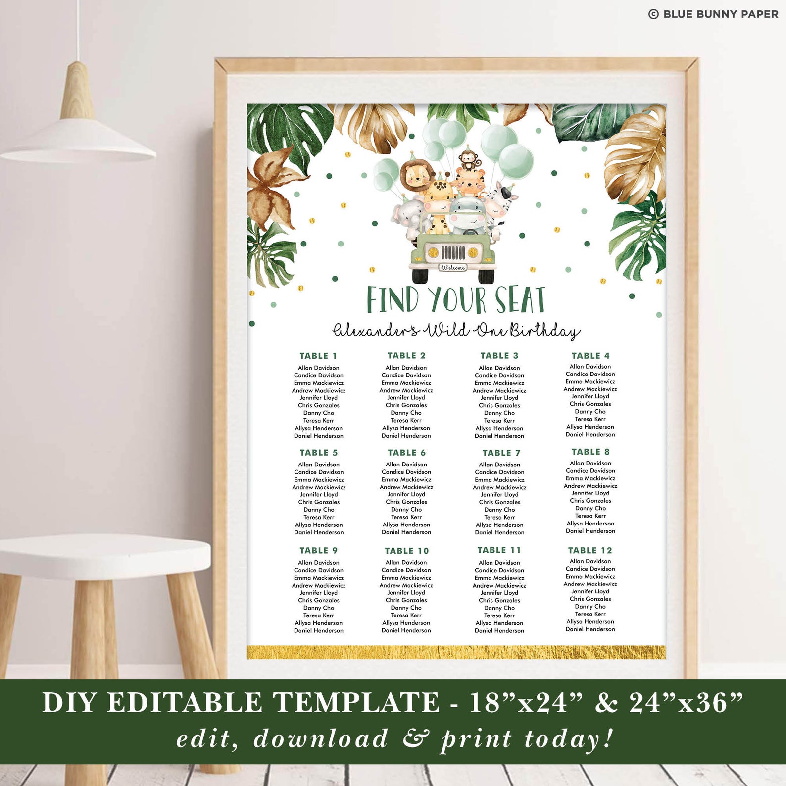 Safari Animals Seating Chart Template Jungle Wild One 1st | Etsy