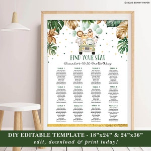 Safari Animals Seating Chart Template, Jungle Wild One 1st Birthday ...