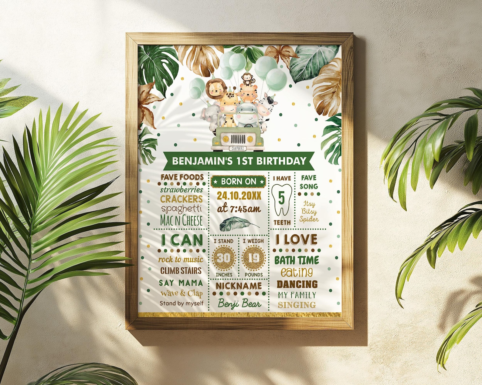 Wild One Safari Milestone Poster – Editable First Birthday Template ...
