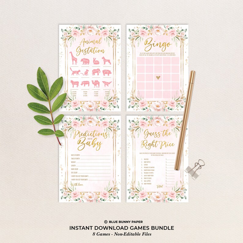 Blush Pink Floral Baby Shower Games Bundle Watercolor Flower - Etsy