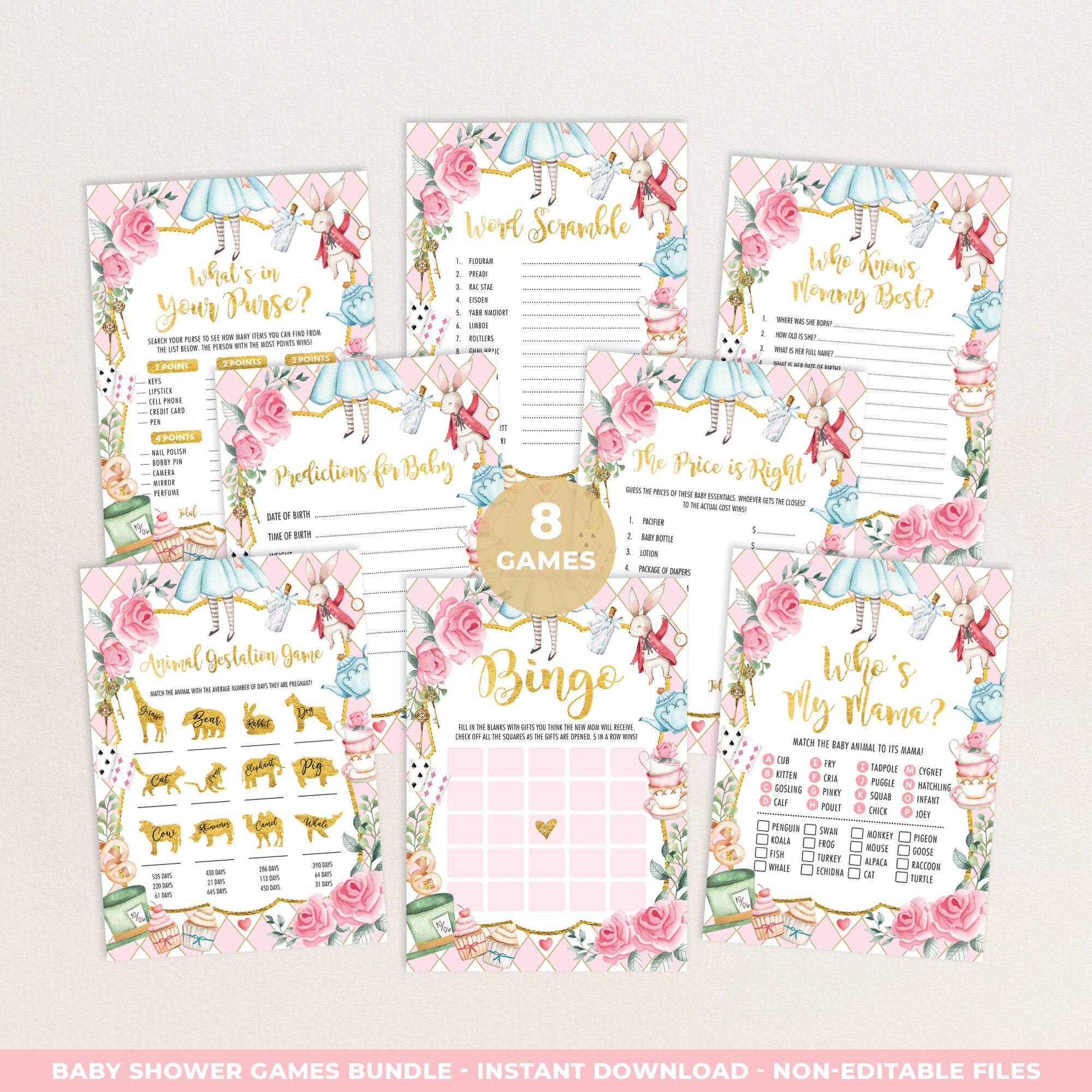 Alice in Wonderland Baby Shower Games Bundle 8x Mad Hatter - Etsy Australia
