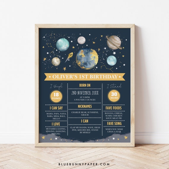First Trip Around the Sun 1st Birthday Milestone Poster Outer Space ...