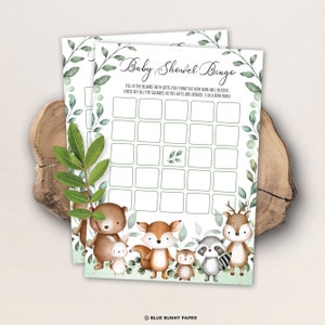 Bingo Baby Shower, Woodland Animals Baby Shower Printable, Greenery ...