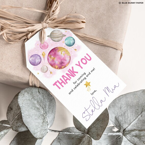 Girl Galaxy Birthday Favor Tag Template Outer Space Thank You | Etsy