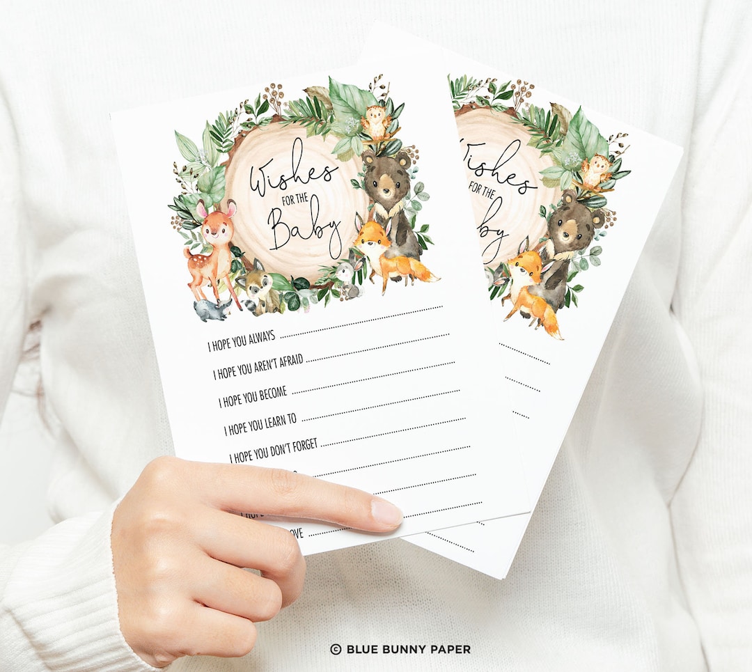 Woodland Wishes for Baby Card. Greenery Forest Animals Baby Shower Game ...