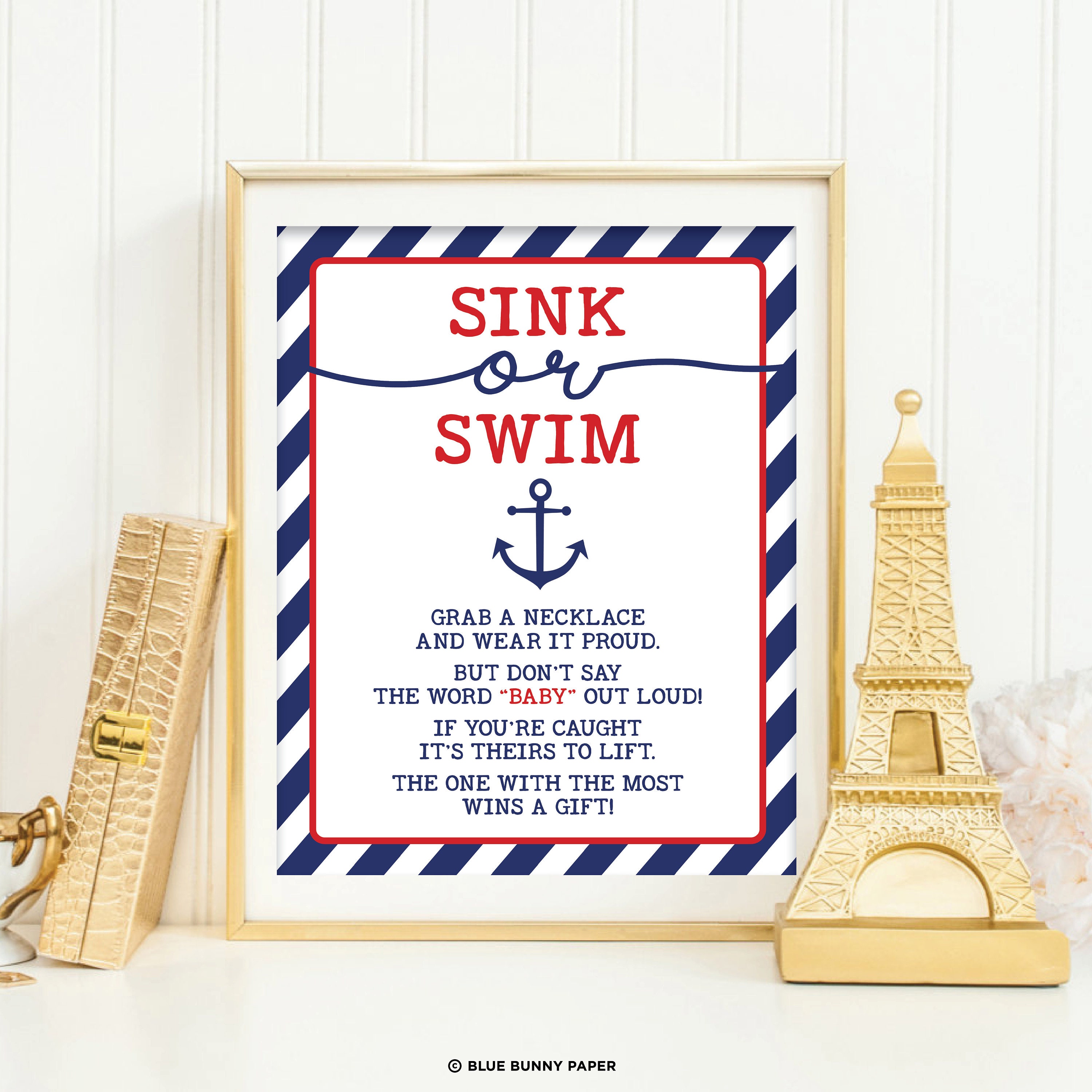 Sink or Swim Printable Sign. Nautical Baby Shower Game. Don't Say Baby ...