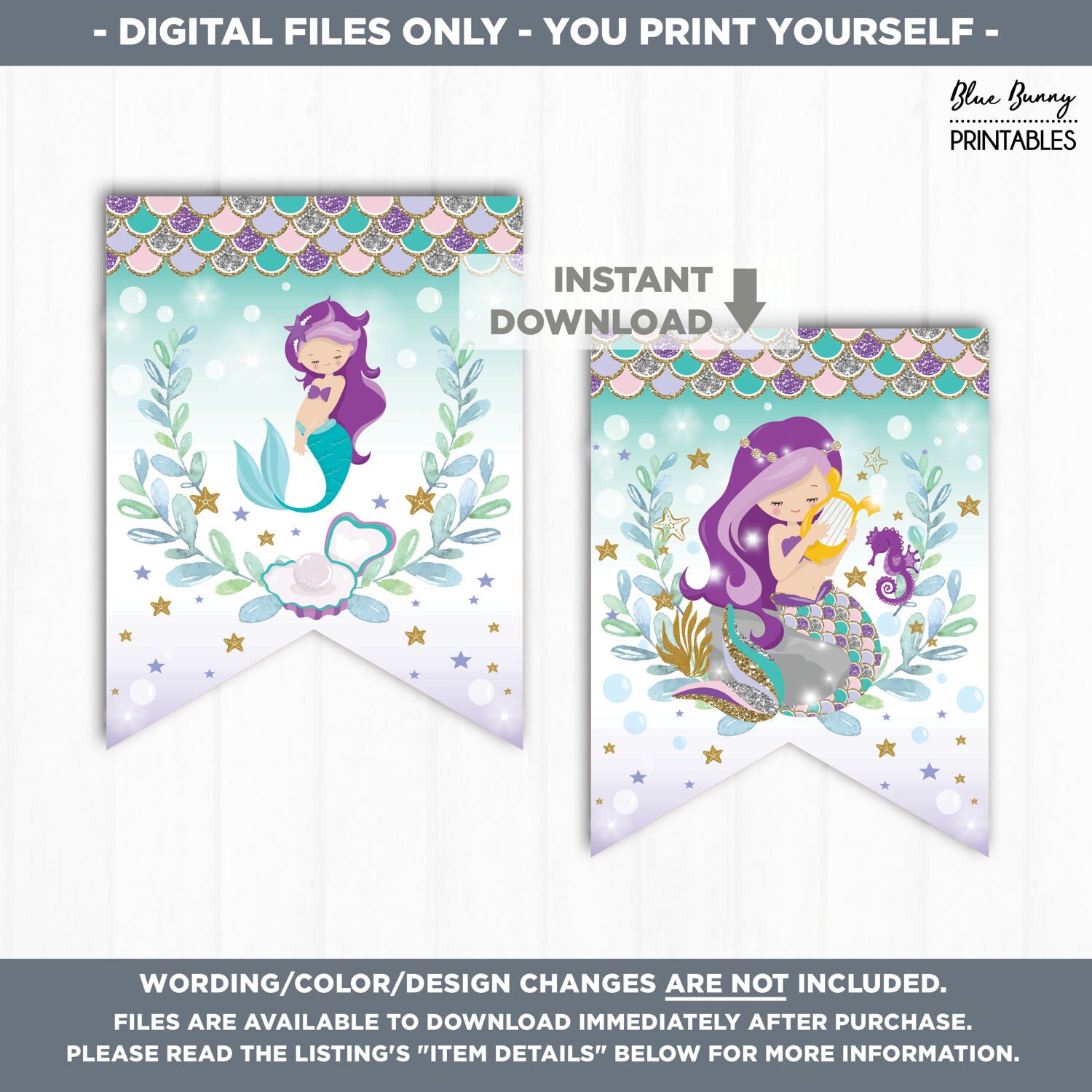 Mermaid Baby Shower Printable Banner. ALL LETTERS & NUMBERS. | Etsy