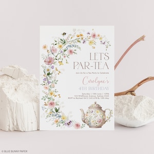 EDITABLE Tea Party Birthday Invitation, Wildflower Par-tea Invite ...