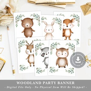 Cute Woodland Animals Printable Banner, Greenery Forest 1st Birthday ...