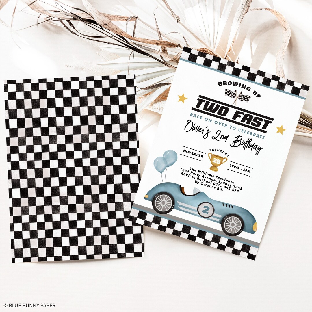 Two Fast 2nd Birthday Invitation Template Boy 2nd Birthday Race Car ...