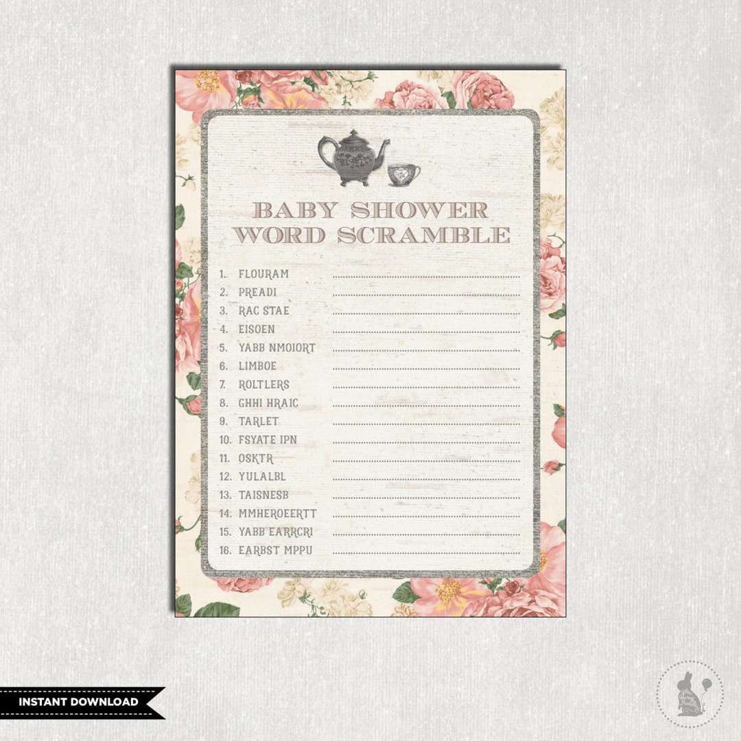 WORD SCRAMBLE Rustic Baby Shower Printable Game. Vintage - Etsy