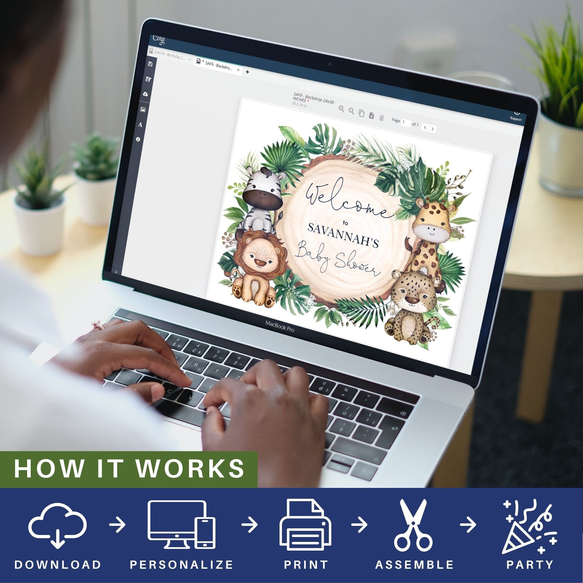 Wild Safari Animals Backdrop Large Editable Welcome Sign | Etsy