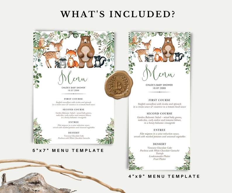 EDITABLE Woodland Menu Template. Greenery Forest Animals - Etsy