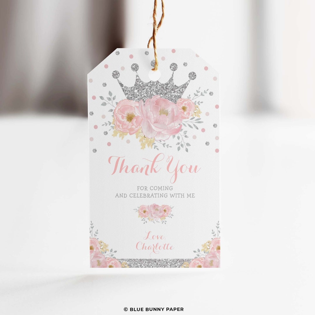 Silver Crown Princess Favor Tags, Royal Baby Shower Thank You Tags ...