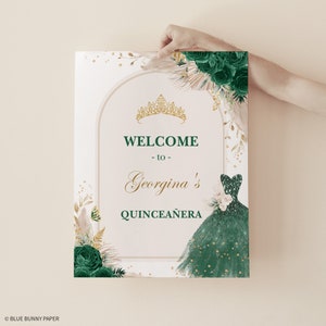 QUINCEAÑERA Welcome Sign Emerald Green Editable Template Enchanted ...