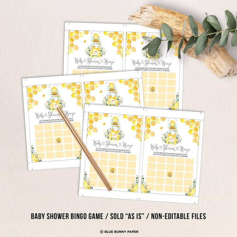 Bingo Baby Shower Game, Honey Bee Shower Activity, Bumble Bee Printable ...