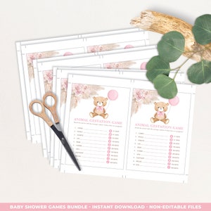Girl Teddy Bear Baby Shower Games Bundle Dusty Pink Boho Bear Printable ...
