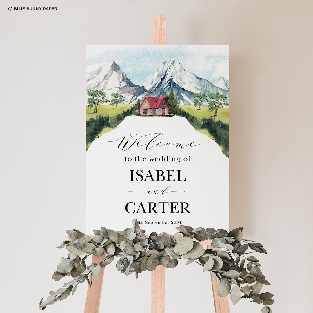 Editable Mountain Wedding Welcome Sign, Boho Forest Wedding Welcome ...