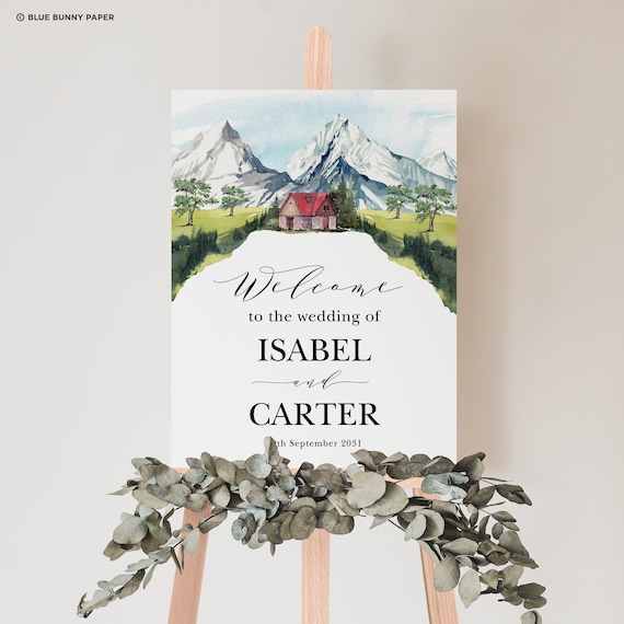 Editable Mountain Wedding Welcome Sign, Boho Forest Wedding Welcome ...