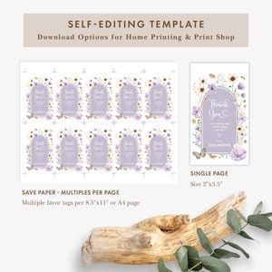 Editable Purple Wildflower Favor Tag Template Boho Lavender Baby in ...