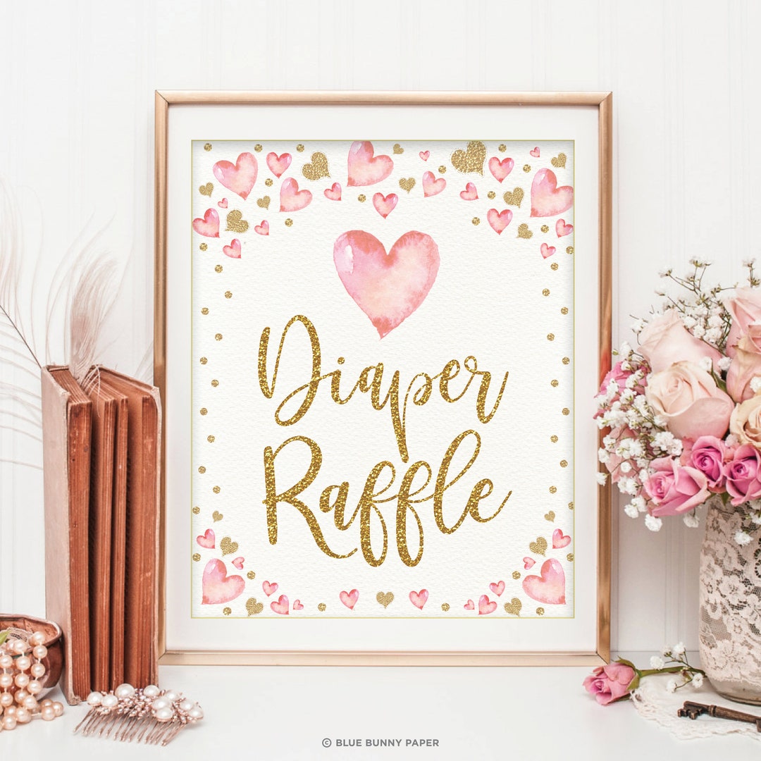 Pink and Gold Diaper Raffle Sign. Valentines Baby Shower Decorations ...