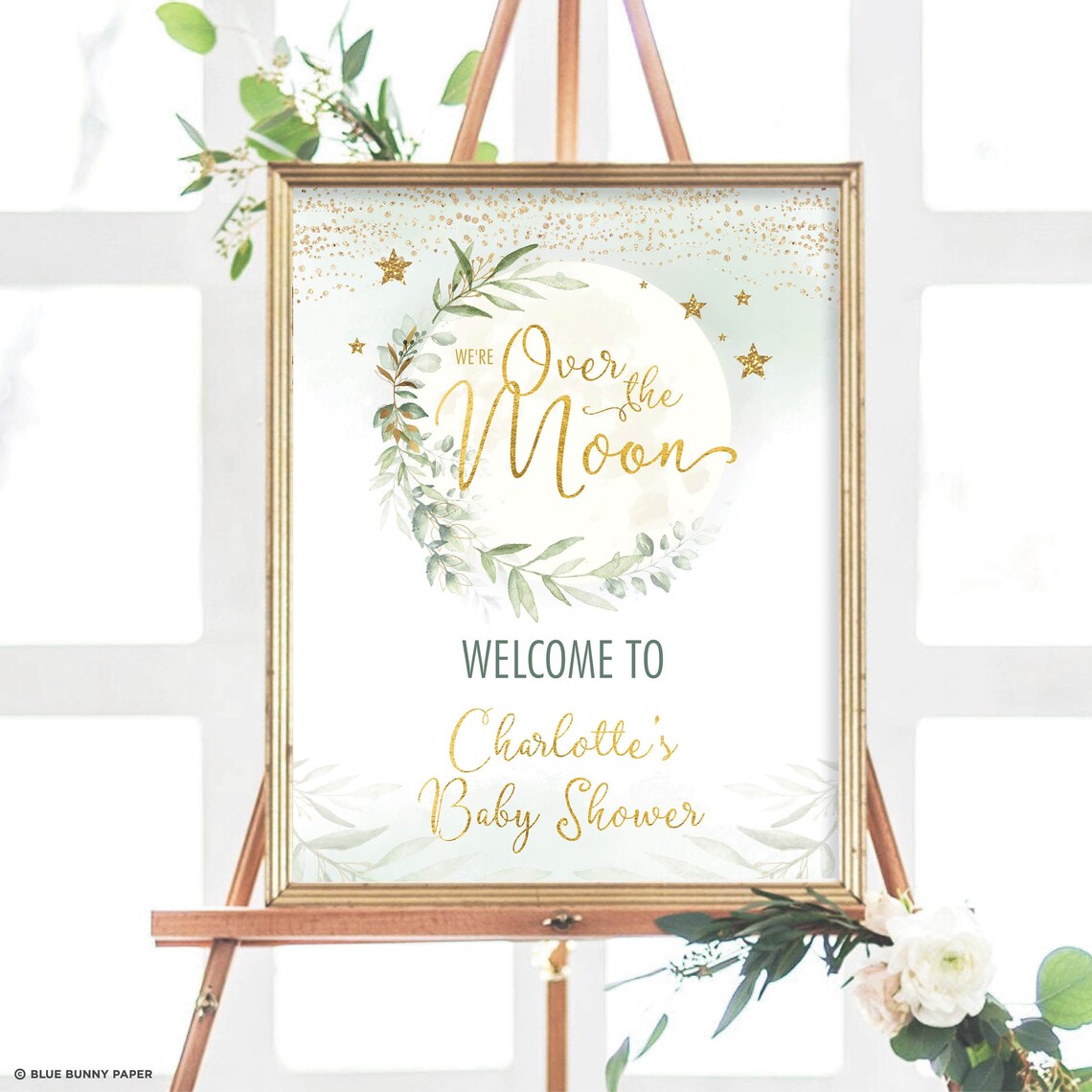 EDITABLE Moon and Stars Welcome Sign, Over the Moon Baby Shower Poster ...