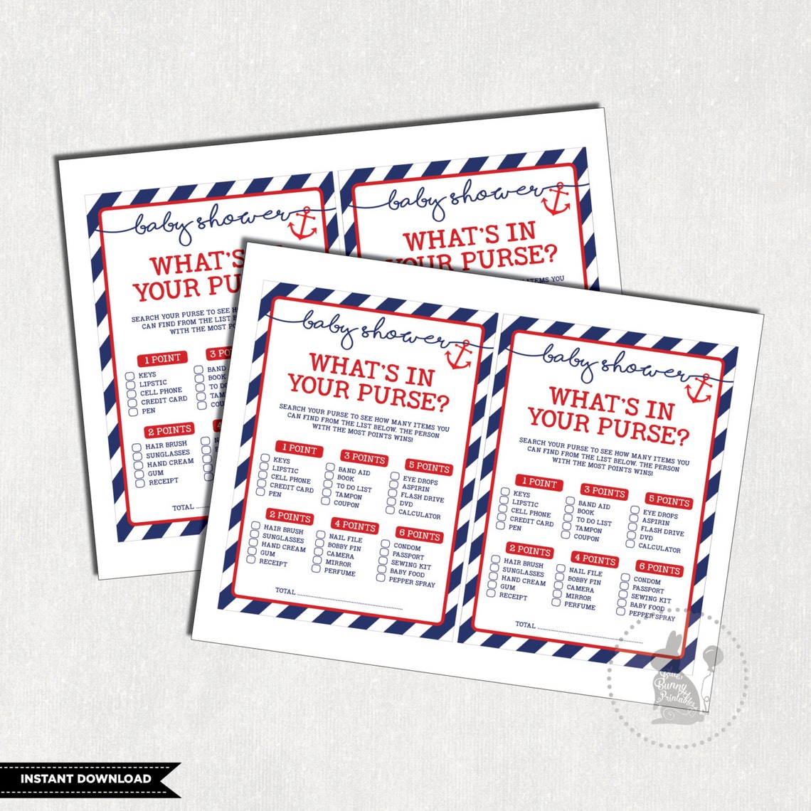 Nautical BABY SHOWER GAME What's in Your Purse Shower Game Printable ...