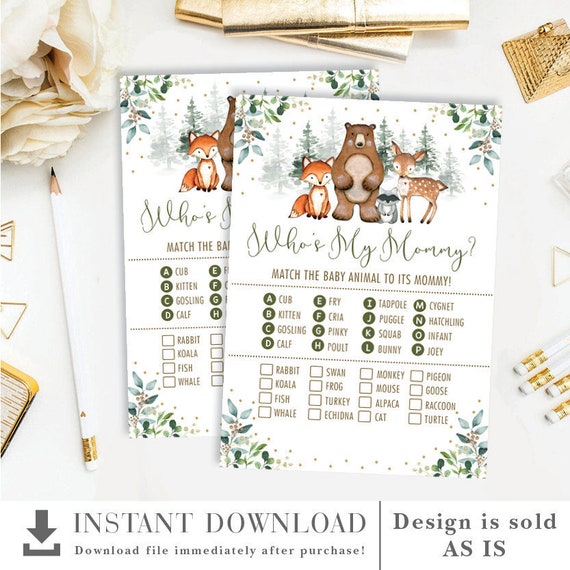 Winter Woodland Baby Shower Game Printable. Who's My Mommy. Greenery ...