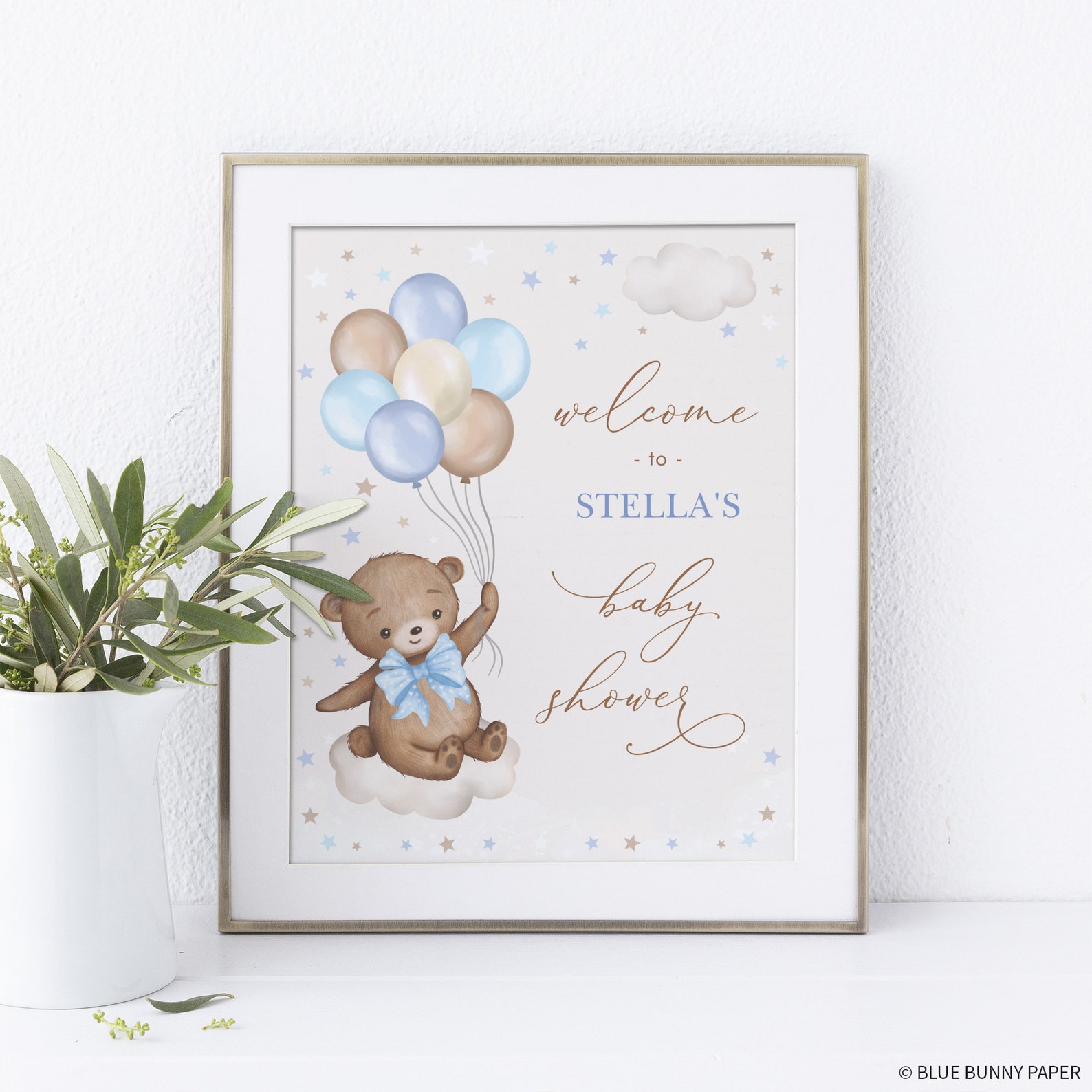 Teddy Bear Baby Shower Welcome Sign Editable Template Hot Air Balloon ...