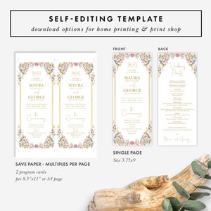 Colorful Garden Flowers Wedding Program Template Wildflower Ceremony ...