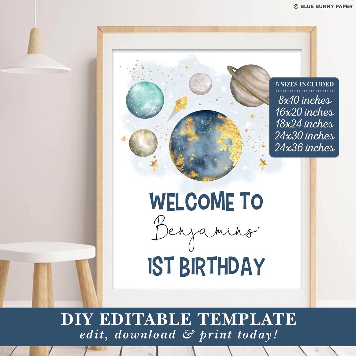 EDITABLE Outer Space Birthday Welcome Sign Galaxy Party Sign - Etsy