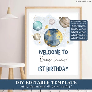 EDITABLE Outer Space Birthday Welcome Sign, Galaxy Party Sign ...