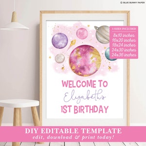 Outer Space Girl Birthday Welcome Sign, First Trip Around the Sun Party ...
