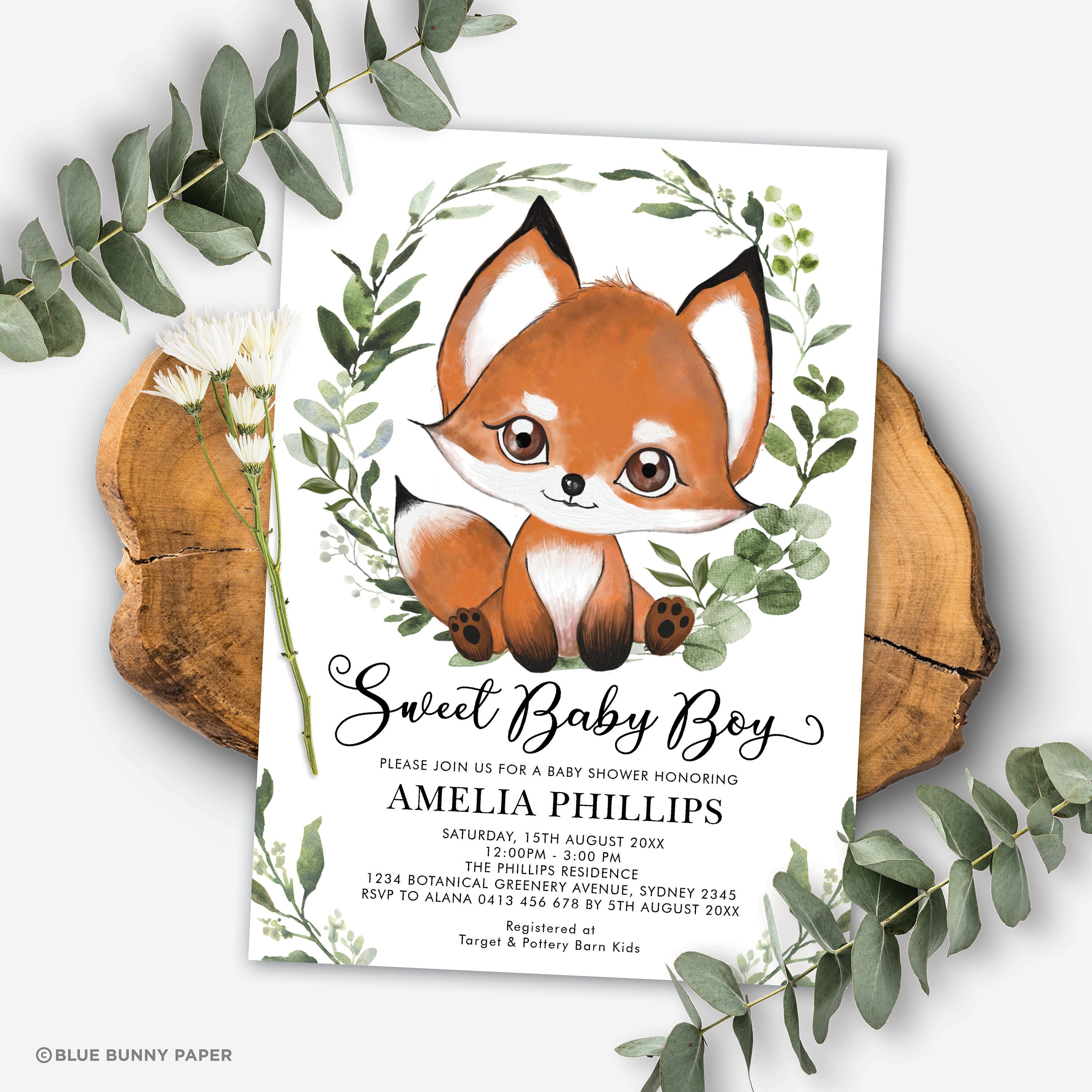 Fox Baby Shower Invitation Woodland Fox Baby Shower Invitation Kit